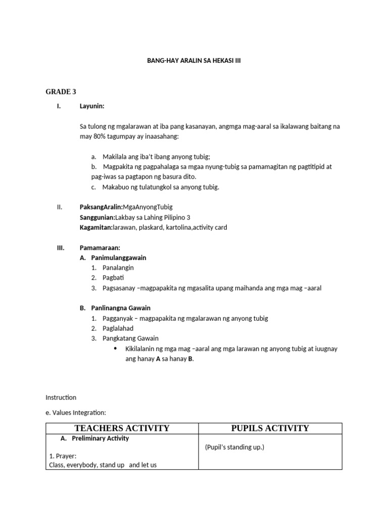 Anyong Tubig: Aralin para sa Baitang 3 | PDF | Plants | Flowers
