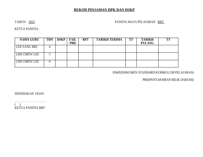 Borang Rekod 2022 | PDF