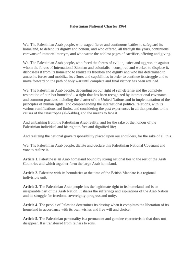 Palestinian National Charter 1964 | PDF | Palestinians | Mandatory ...