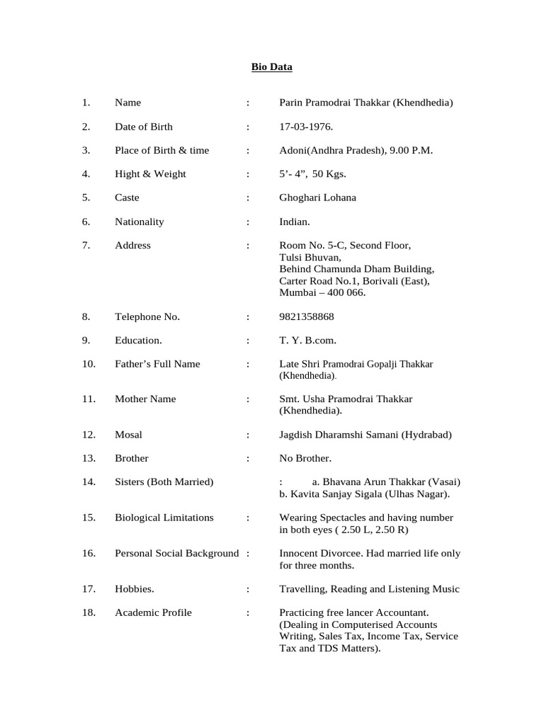 Parin Bio Data | PDF