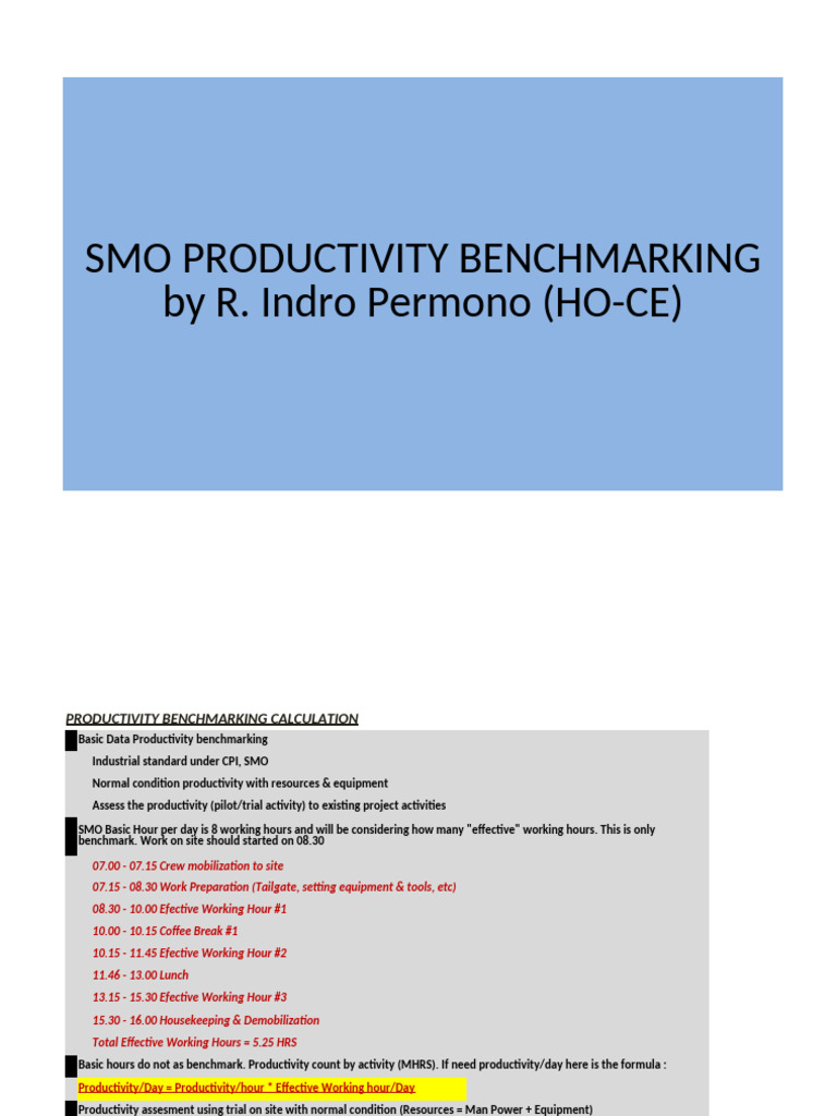 Productivity Benchmarking Template To CCMS Rev-1 3 | PDF | Pipe (Fluid ...