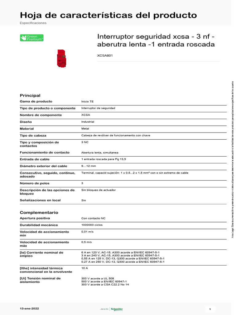 Preventa XCS - XCSA801 | PDF | Ingenieria Eléctrica | Electricidad