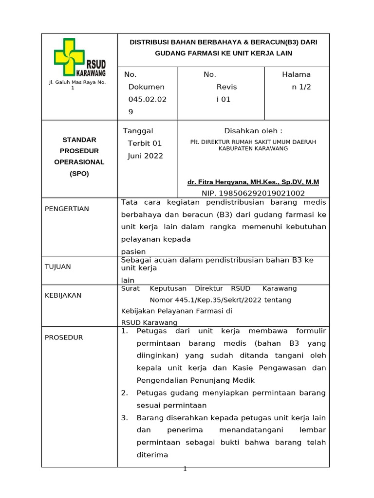 029 Distribusi b3 Dari Gudang Farmasi Ke Unit Kerja Lain 59-60 Fix | PDF