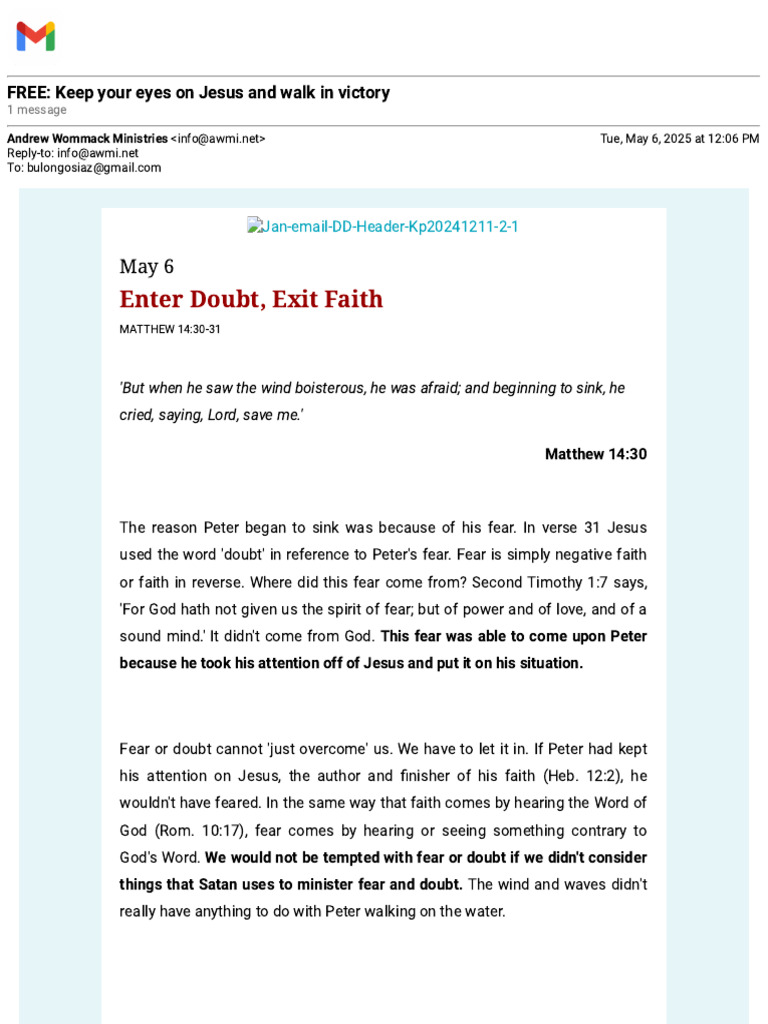 Gmail - FREE - Keep Your Eyes On Jesus and Walk in Victory | PDF ...