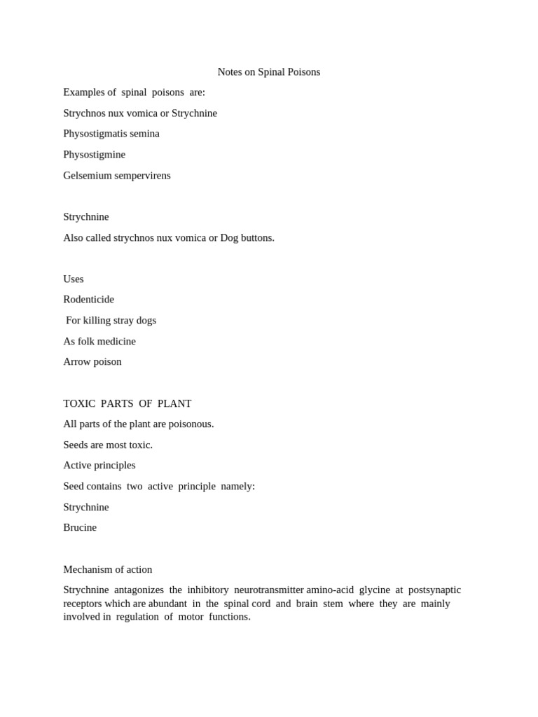 Notes On Spinal and Peripheral Nerve Poisons | PDF