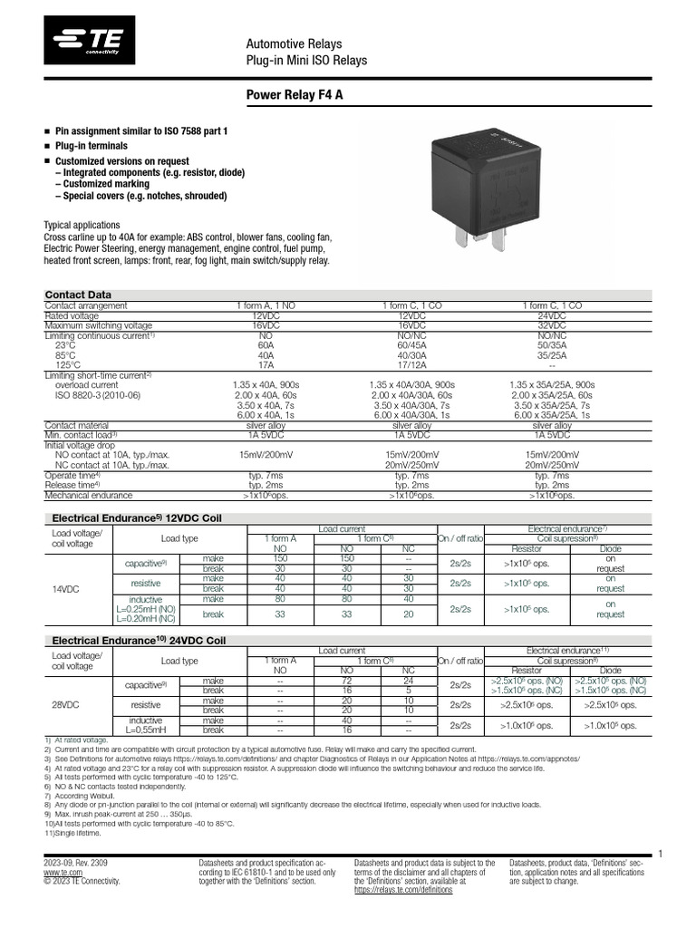 TE Power Relay F4 Datasheet | PDF | Relay | Inductor