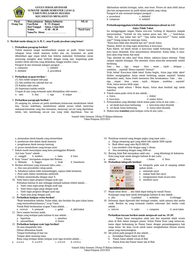 SOAL SAS 2 - Bhs Indonesia Kls 4 | PDF