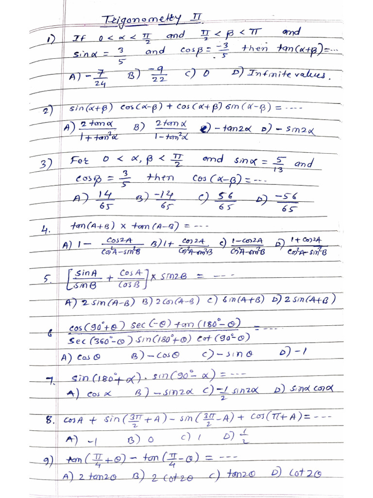 Trigonometry II (M.C.Q.) | PDF