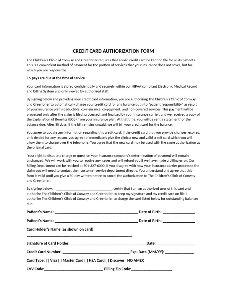 Credit Card Authorization for Patients | PDF | Credit Card | Medical Record