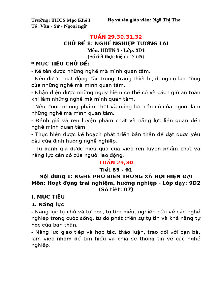 HDTN 9-TUAN 31_TIET 90,91,92_ CHU DE 8_ NGHE NGHIEP TUONG LAI | PDF