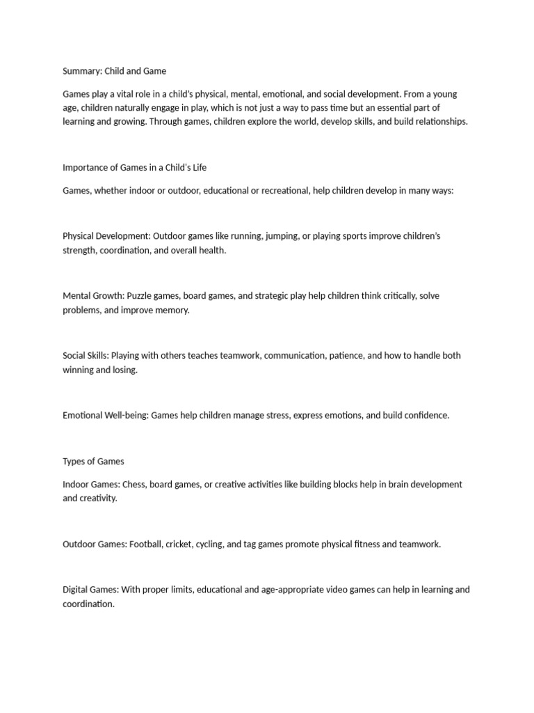 Importance of Games in Child Development | PDF
