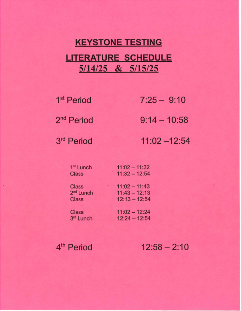 Keystone Testing Bell Schedule - Literature | PDF