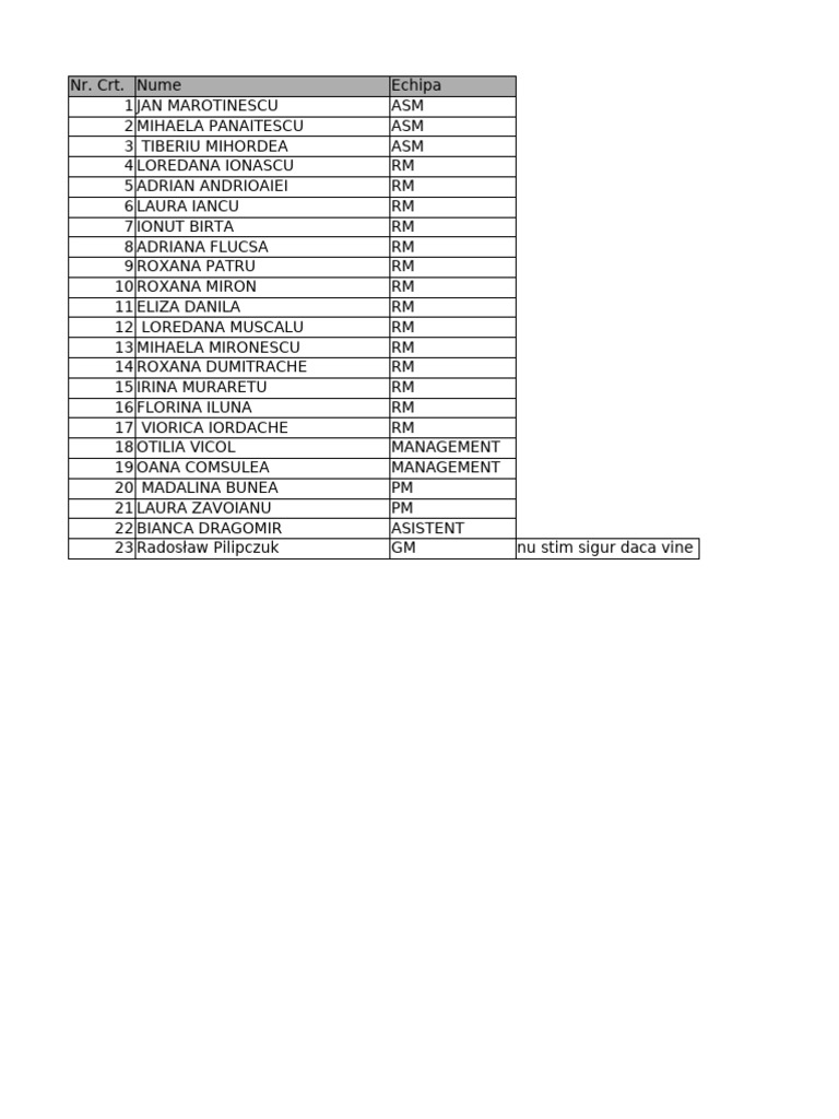 Team Member List by Role | PDF