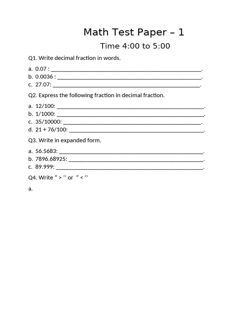 Math Test Paper | PDF