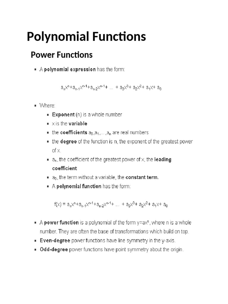 Notes On Polynomial Functions | PDF