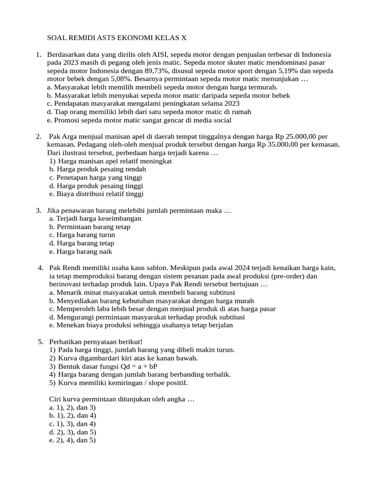 Soal Asts Ekonomi X Genap 2024 2025 Untuk Remidi | PDF