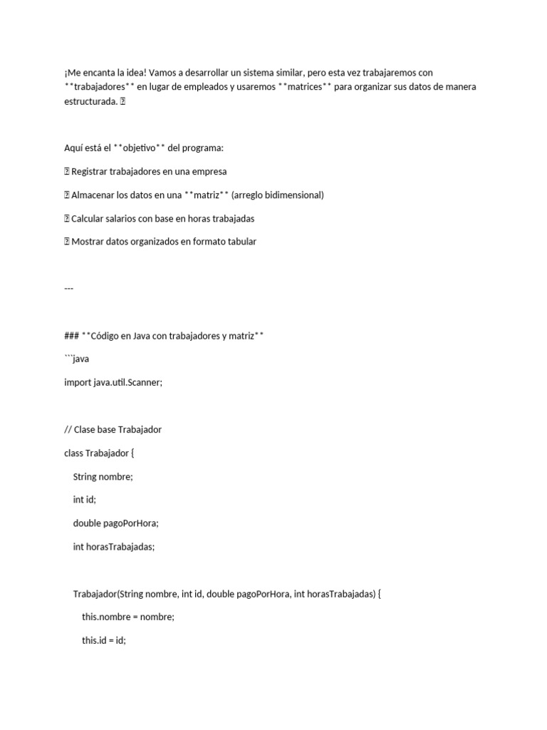 Trabajadores Matriz-WPS Office | PDF | Java (lenguaje de programación) | Desarrollo de software