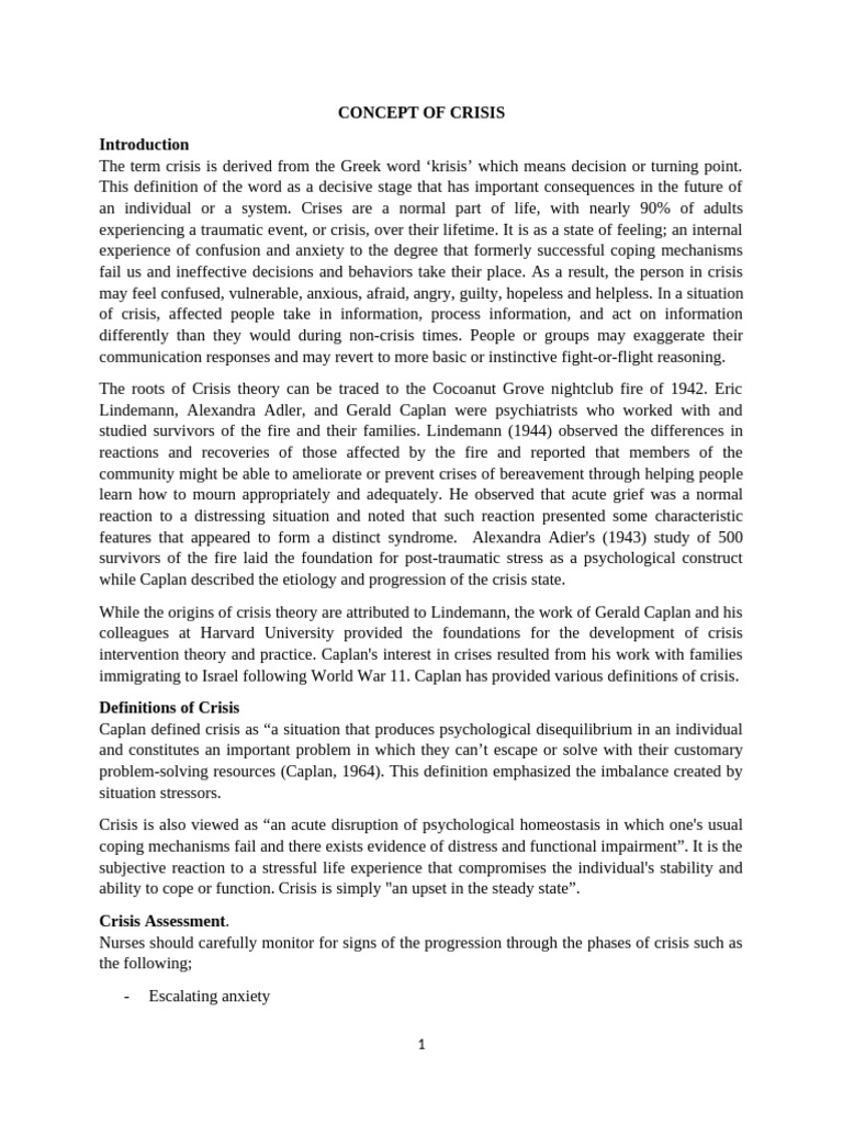CAPLAN THEORY OF CRISIS (Concept of Nursing) | PDF | Anxiety | Stress ...
