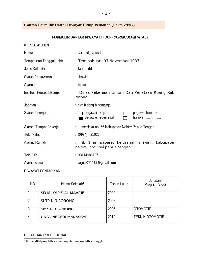 Formulir - Daftar Riwayat Hidup | PDF