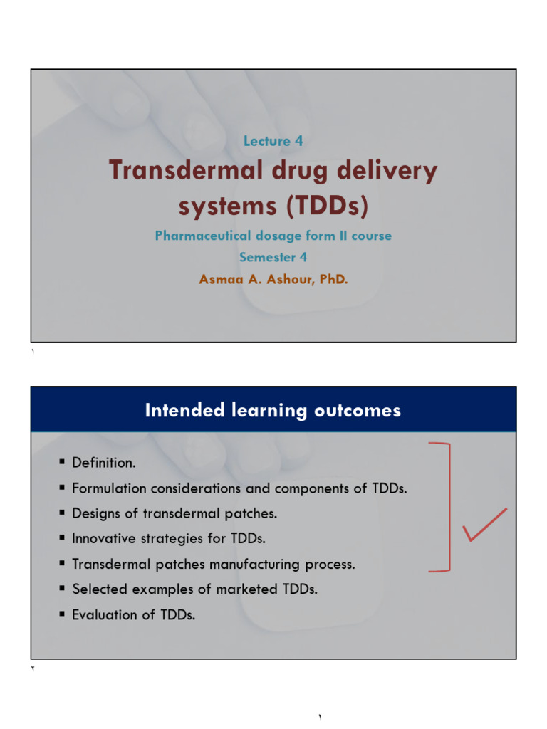 Lecture 4 - Transdermal Drug Delivery | PDF