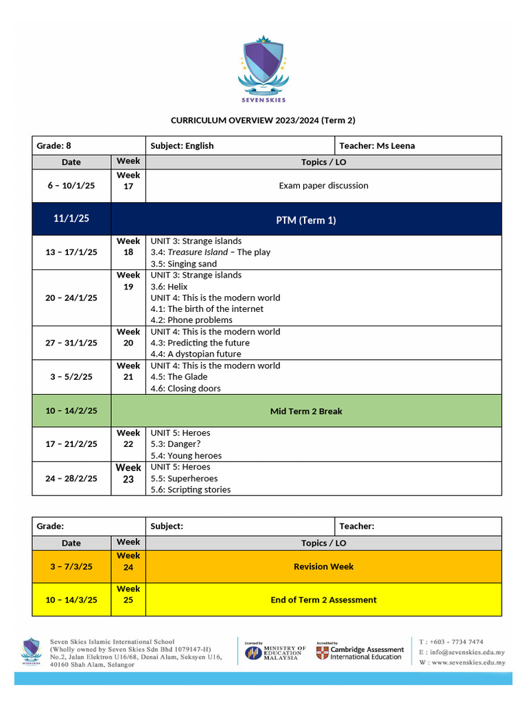 (Term 2) - Curriculum Overview 2024-2025 G8 | PDF