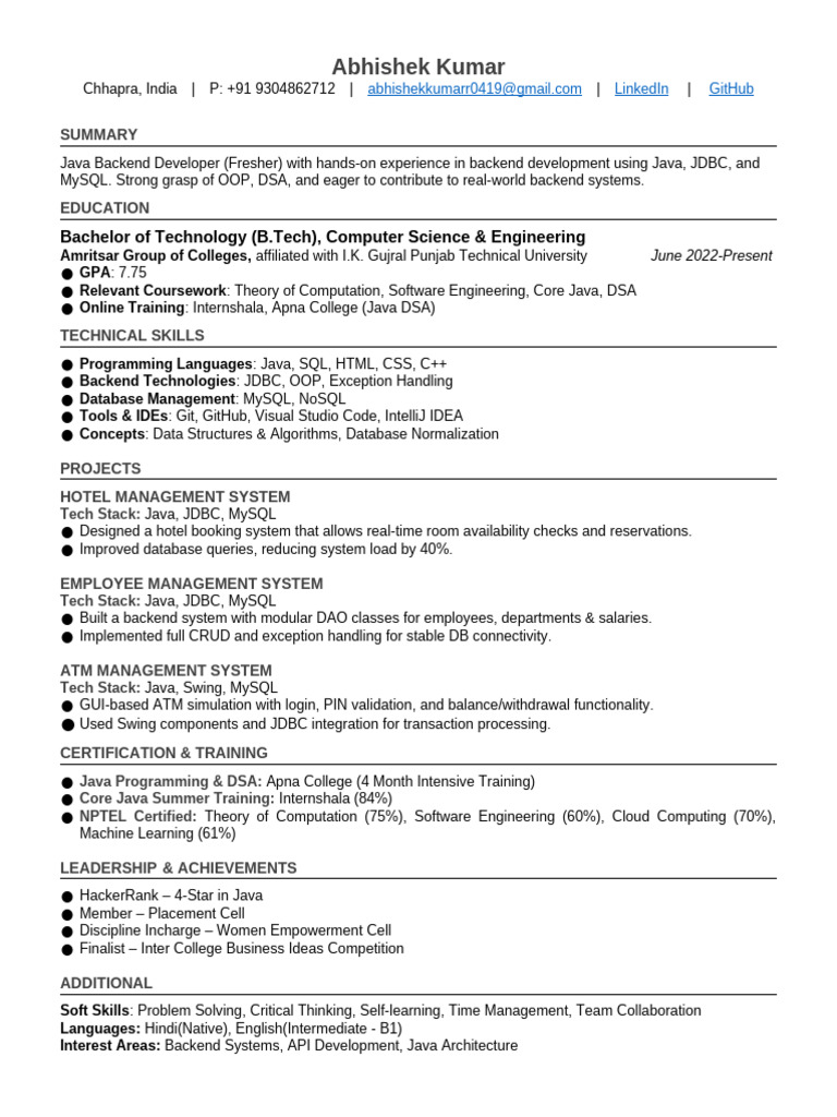 Abhishek Kumar Resume | PDF