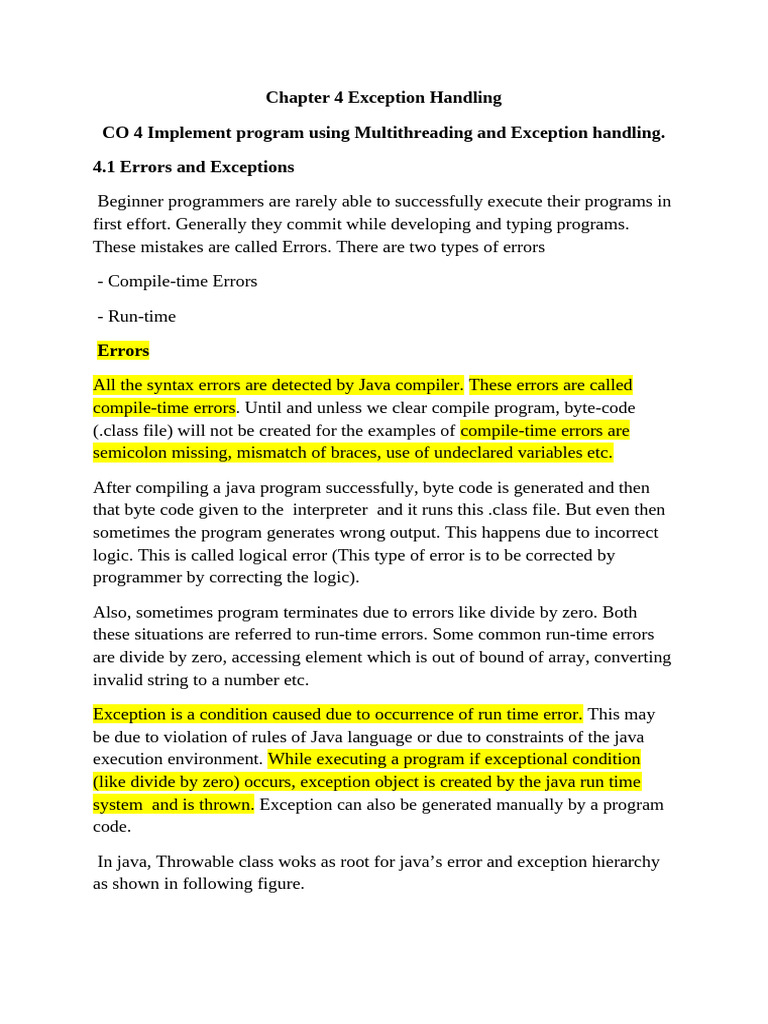 Chapter 4 Exception Handling 1 Pdf Parameter Computer Programming Computer Program
