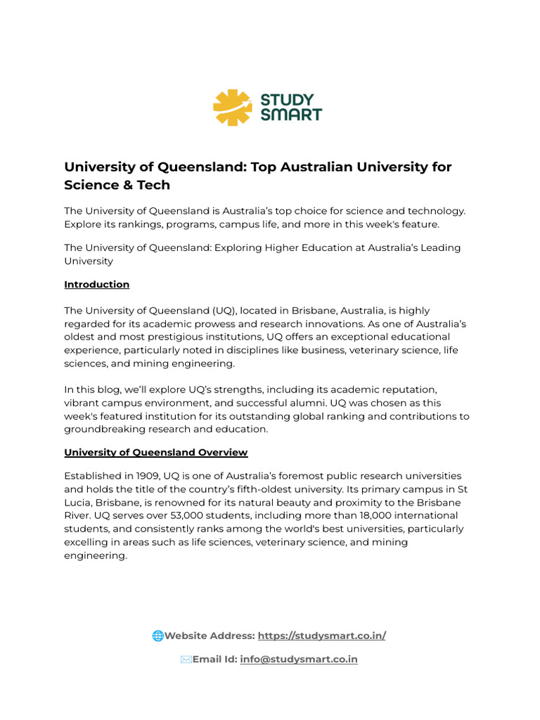 Study Destination University of Queenland | PDF | Science
