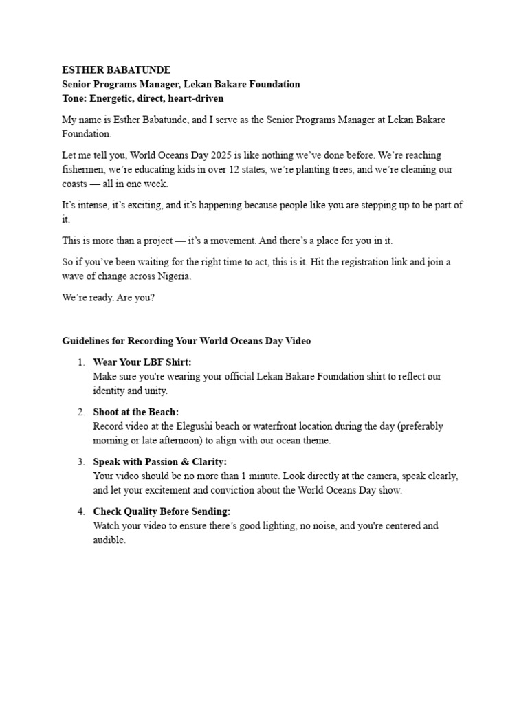 ESTHER BABATUNDE WOD Script | PDF