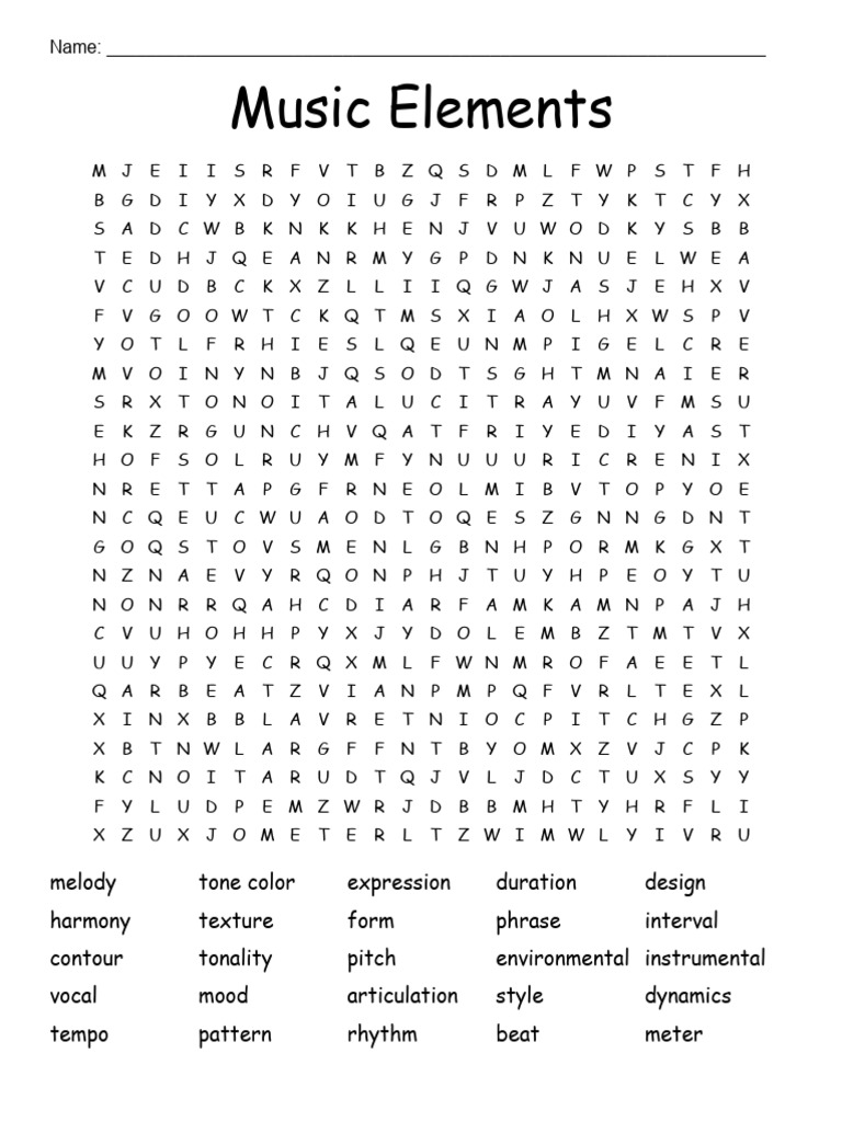 Music Elements Word Search for Kids | PDF