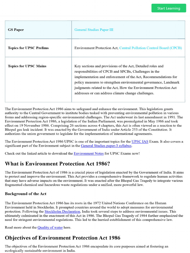 Environment Protection Act 1986_ Objectives, Features & More _ UPSC ...