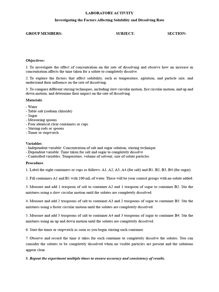 Chem Laboratory Activity Solutions 2 | PDF | Solubility | Teaspoon