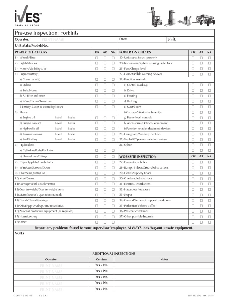 Forklifts Generic Pre Use Inspection Sup 133 e en | PDF | Forklift ...