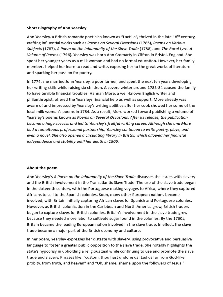 A Poem On The Inhumanity of The Slave Trade | PDF | Atlantic Slave ...