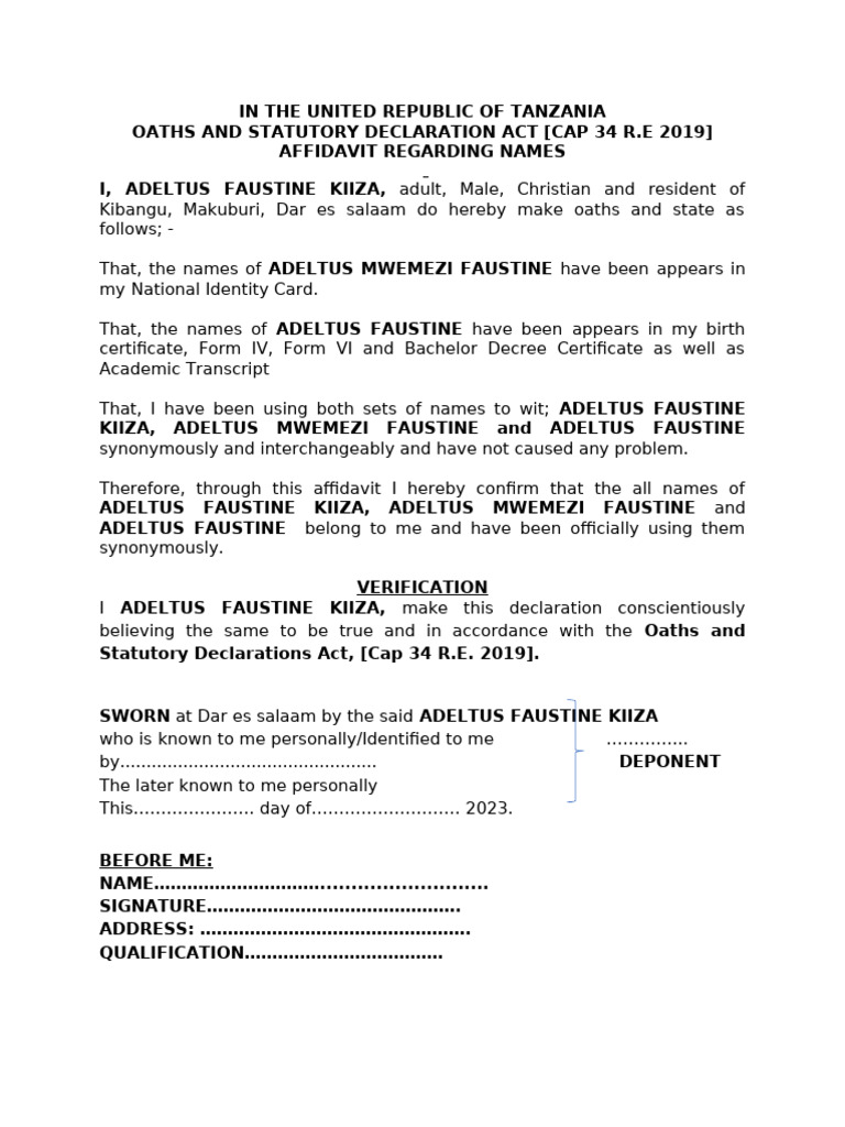 Affidavit of Names | PDF