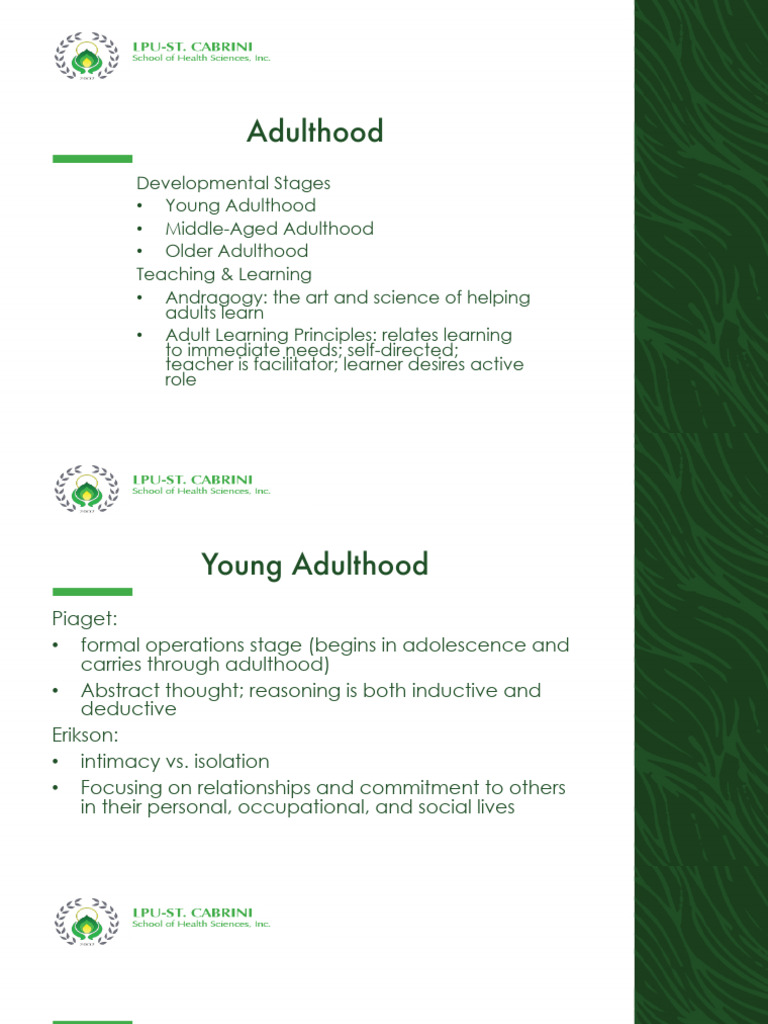 Developmental Stages of Learners Adulthood | PDF | Learning | Thought