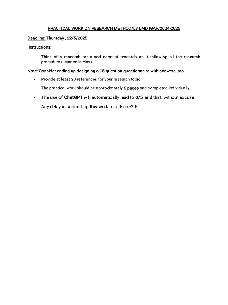 Research Method Assignment L3 LMD IGAF 2024-2025 | PDF