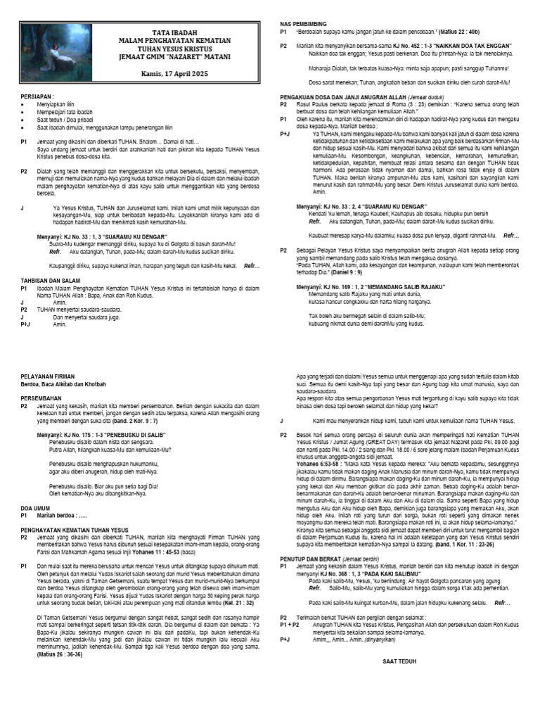 Ti Malam Penghayatan Kematian Tuhan Yesus Kristus | PDF