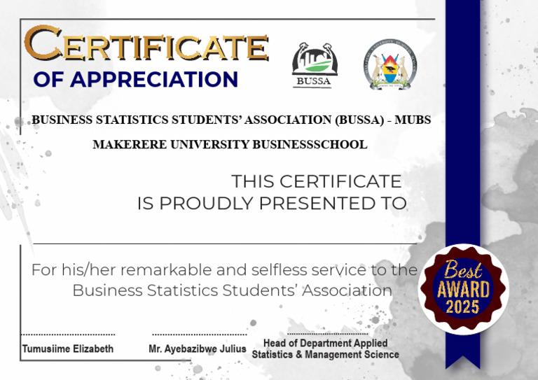 Certificate of Appreciation for BUSSA Member | PDF