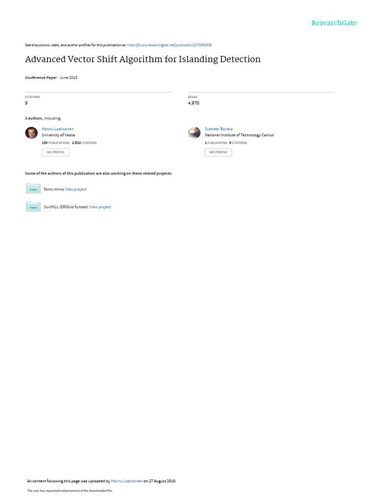 Advanced Vector Shift Algorithm For Islanding Dete | PDF | Phase (Waves) | Electrical Engineering