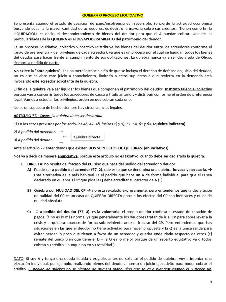 Quiebra: Proceso y Tipos de Liquidación | PDF | Bancarrota | Pagos