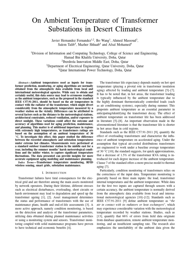 On Ambient Temperature of Transformer Substations in Desert Climates ...
