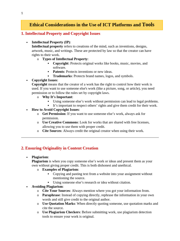 Ethical Considerations in The Use of ICT Platforms and Tools | PDF ...