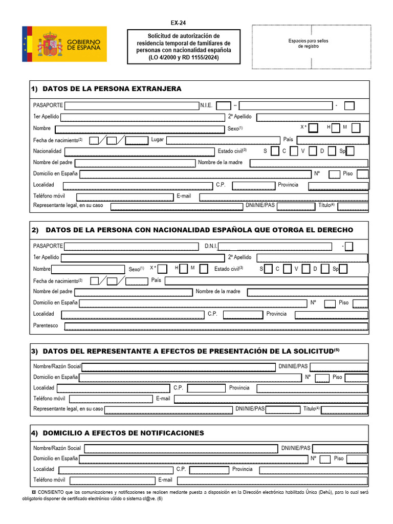 Ex24 Formulario Autorizacion de Residencia Temporal de Familiares de Personas Con Nacionalidad ...