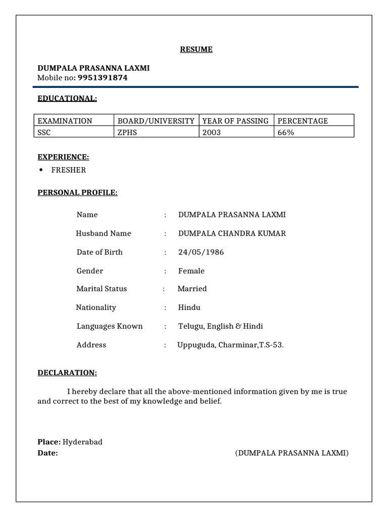 Resume of Dumpala Prasanna Laxmi | PDF
