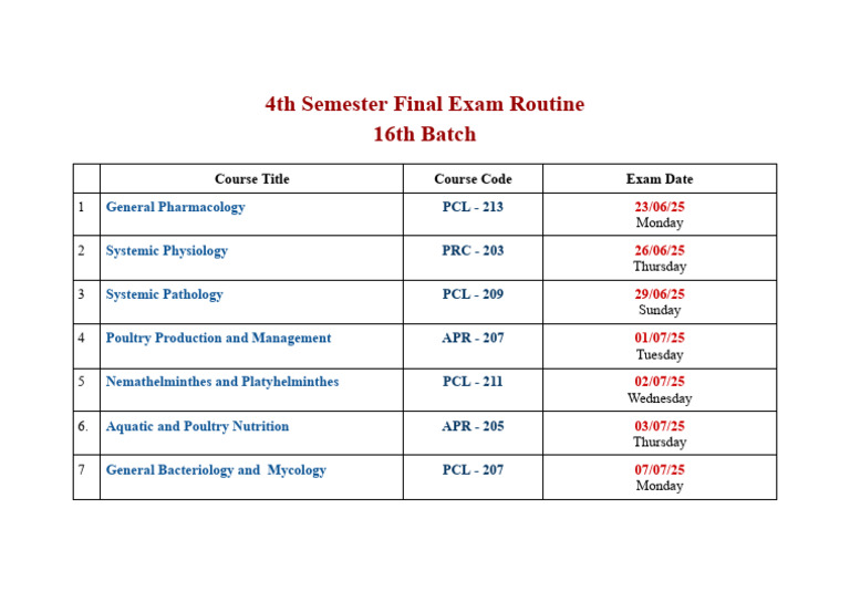 Semester Final Routine 3rd Semester-3 | PDF