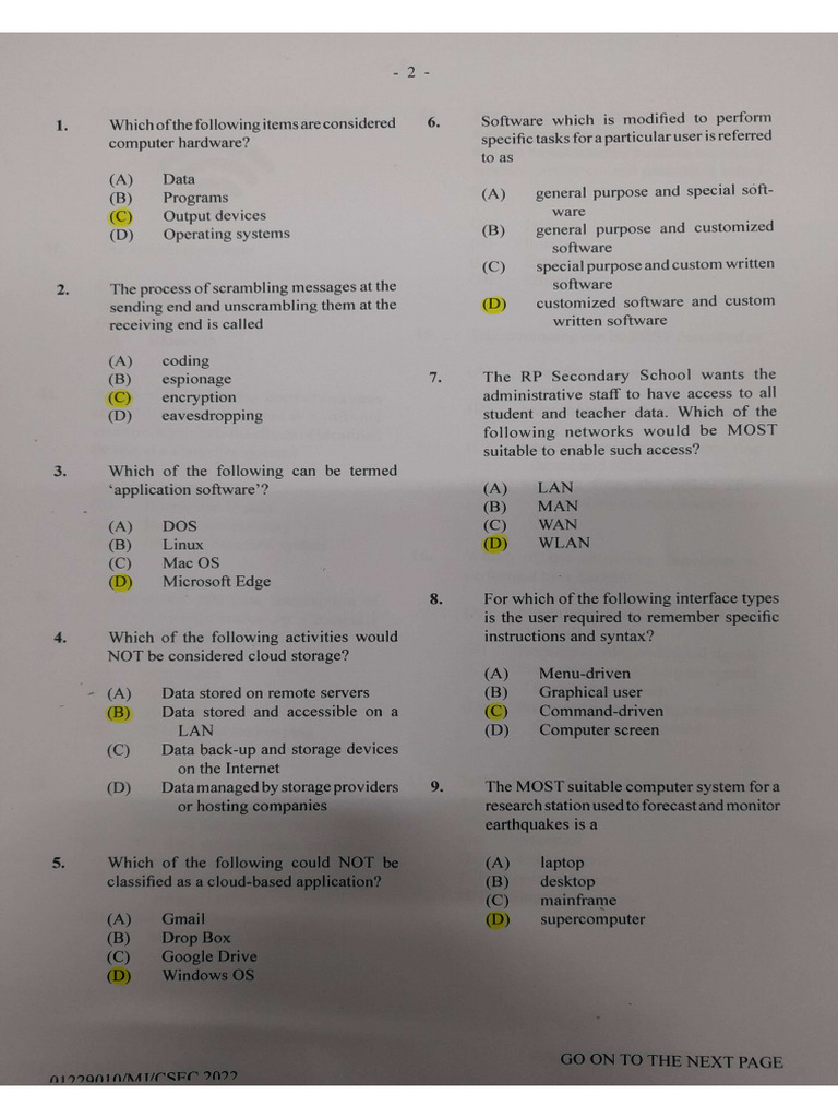 Answers - CXC IT May - June 2022 Paper 1 | PDF