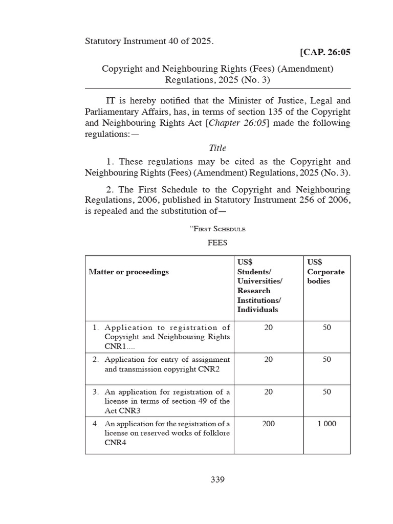 Copyright and Neighbouring Rights (Fees) (Amendment) Regulations, 2025 ...