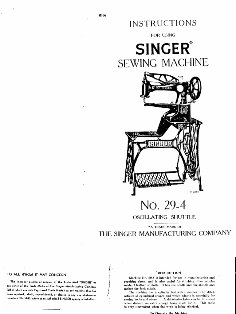 Singer 29-4 Manual | PDF