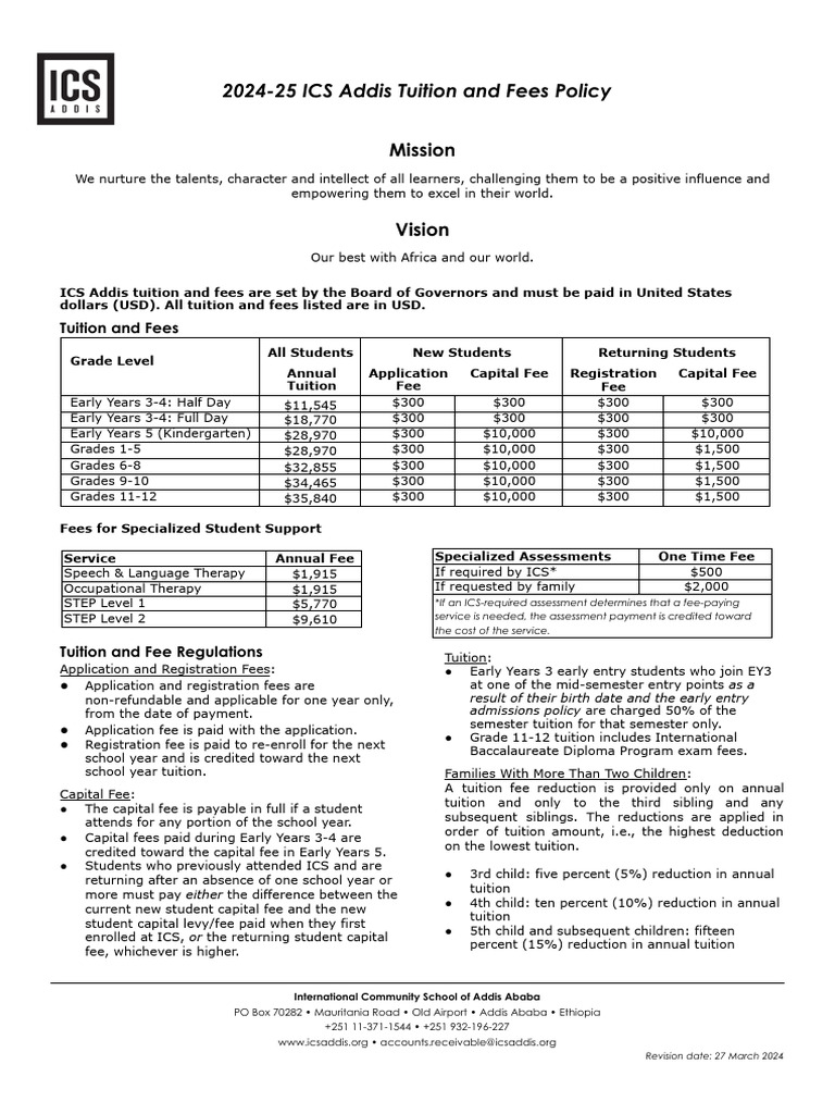 School Fee WEB - ICS - Addis - 2024-25 - Policy 13 GBT 2017ec | PDF ...